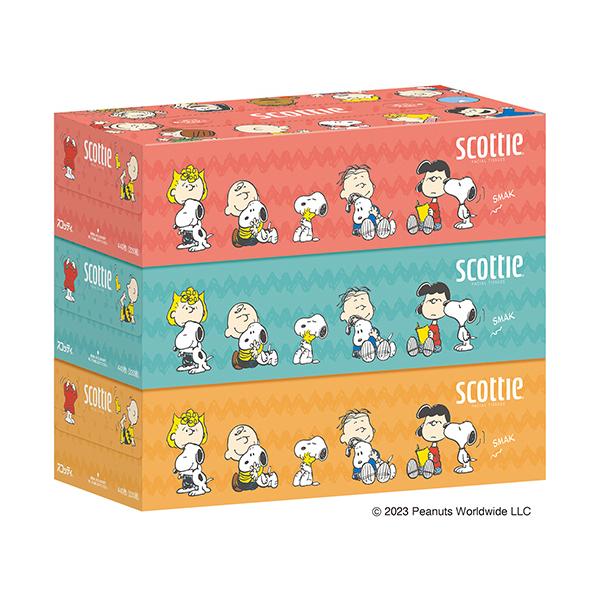 メーカー：日本製紙クレシア 　品番：41337   家族みんなで楽しめるスヌーピーデザインティシュー　　＜正面＞＜側面＞