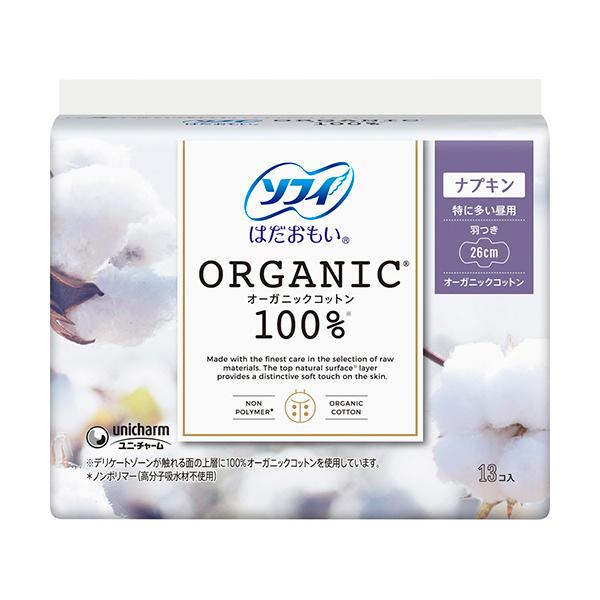 メーカー：ユニ・チャーム　 品番：356201  生理中の敏感肌に、自然で優しい肌ざわり。オーガニックコットン100％。　　デリケートゾーンが触れる面の上層に100％オーガニックコットンを使用。