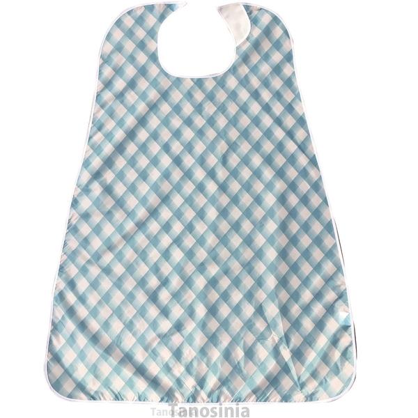 ブルー防水食事用エプロン　ロングサイズの仕様●サイズ／幅77×丈105cm、首下：86cm●サイズ（首周り）／34〜45cm●重さ／52g●材質／表：ポリエステル100％、裏：アクリルコーティング加工●首周りタイプ／面ファスナー●生産国／日...