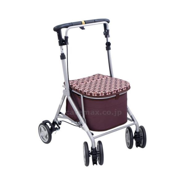 カゴマートの仕様●サイズ／幅48×奥行57.5×高さ80.5〜92（5段階／3cm）cm、折りたたみ時：奥行39.5×高さ83.5cm、座面：幅31.5×奥行33.5cm、座面高：46cm●車輪サイズ／前輪14.5×後輪14.5cm●重さ／...