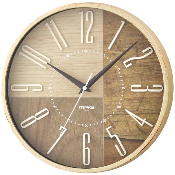 ●スリムな数字フォントと無垢材のような天然木風文字板デザイン。クラフト感のある雰囲気がインテリアアイテムとして活躍します