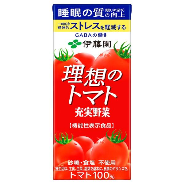 【商品の特徴】 理想のおいしさと健康性を兼ね備えたトマト１００％飲料 「睡眠の質の向上」と「ストレスを軽減」する機能が報告されている機能性表示食品 砂糖・食塩 不使用 内容量:200ml×24本 【商品の詳細】 「甘み」「酸味」「うまみ」の...