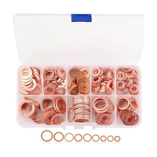 サイズ：銅1.高品質な銅材料を作られたガスケットは、ボルト固定/液体漏れ防止/機械負荷分担など用にさいてきのアクセサリーです。振動を低減できます。車、家と機械工場などに欠かせないの固定アクセサリーです。2.頑丈で長くに使えます、良好な導電性...