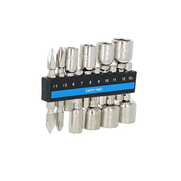 サイズ：通常品スタイル：単品ビスが落ちないマグネット入りドライバービット材質:ドライバービット S-2、ソケットビット Cr-V鋼セット内容:65mm両頭ビット:＋No.1/＋No.2、ソケットビット:6/7/8/9/10/11/12/13...