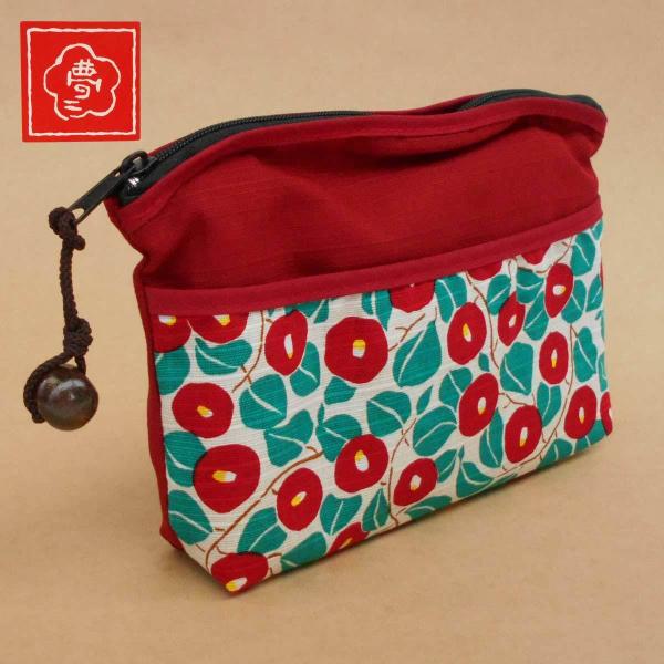 がま口　ギフトに　母の日Made in JAPAN品名：竹久夢二ポーチ色：赤 つばき柄寸法：横約18cm　高さ約１3cm