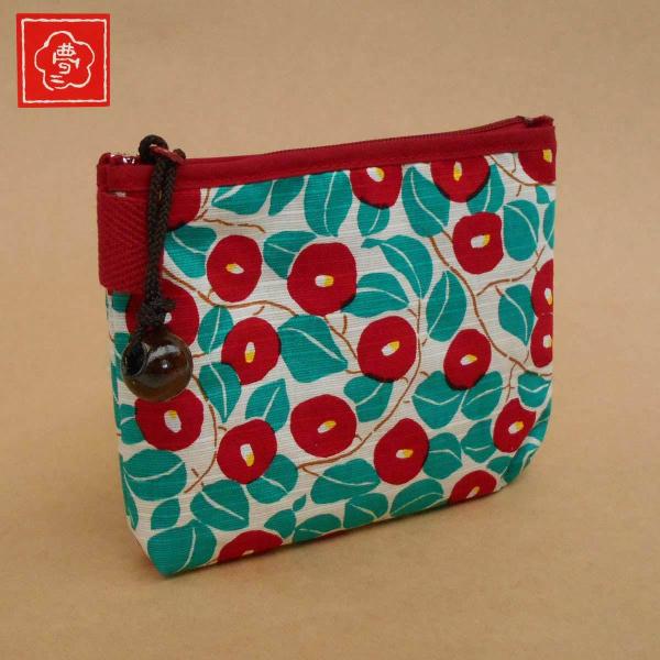 がま口　ギフトに　母の日Made in JAPAN品名：竹久夢二ポーチ色：赤 つばき柄寸法：横約14cm　高さ約１1cm