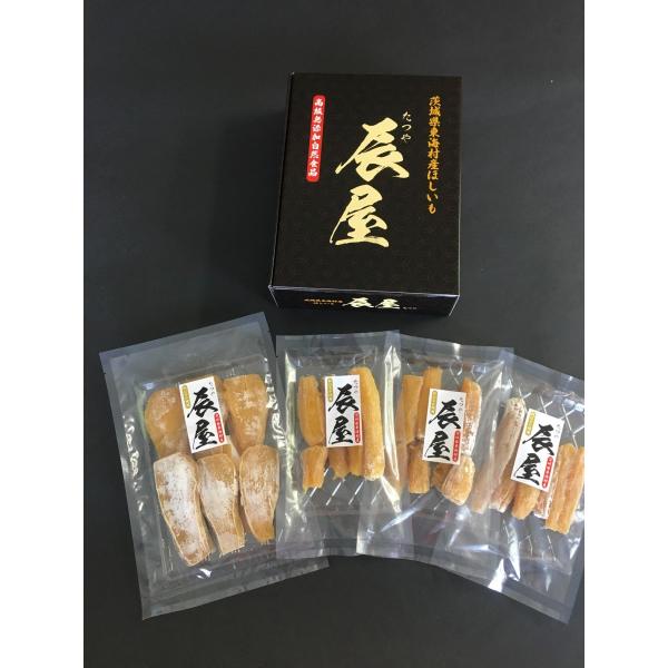 こちらは、平ぼしと丸ぼしの詰め合わせ商品です。平ぼしは、もっともポピュラーなほしいもで、その風味、あと味、品のある甘み等辰屋の自慢の商品です。他方、辰屋の代名詞ともいえる”丸ぼし”は、小ぶりのサツマイモをスライスせずに、そのままほしいもに加...