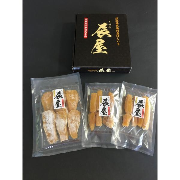 こちらは、平ぼしと丸ぼしの詰め合わせ商品です。平ぼしは、もっともポピュラーなほしいもで、その風味、あと味、品のある甘み等辰屋の自慢の商品です。他方、辰屋の代名詞ともいえる”丸ぼし”は、小ぶりのサツマイモをスライスせずに、そのままほしいもに加...