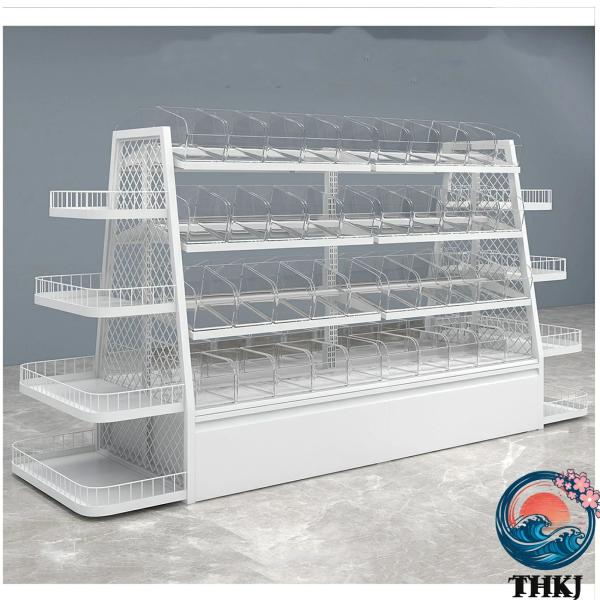 ? 【大容量設計、空間有効活用】多層構造と、長さ298cm（または275cmなど）、高さ130cmのサイド収納バスケットを組み合わせ、スーパーマーケットのスナックや日用品などを収納するのに十分な陳列スペースを確保します。また、規則的な仕切り...