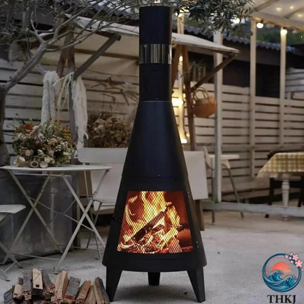 薪ストーブ テント ストーブ バーナー 焚き火台 アウトドアキャンプ用防風ヒーター ソロストーブ ロケットストーブ 暖炉用 50×50×160cm（黒）