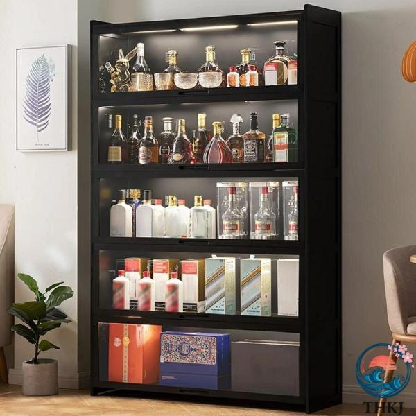 5段 ウイスキー 棚 おしゃれ お酒収納ラック 竹製 酒類貯蔵ロッカー 大容量 自立式 ワインバーキャビネット キャビネットの扉を反転 ワインラック お手入れ簡単 リビングルーム レストラン バーなどに適しています