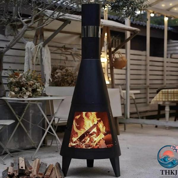 薪ストーブ テント ストーブ バーナー 焚き火台 アウトドアキャンプ用防風ヒーター ソロストーブ ロケットストーブ 暖炉用 50×50×160cm（黒）