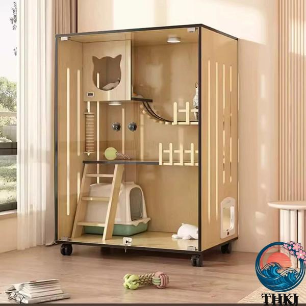 【製品詳細:】商品サイズ(約)：90x60x120cm/35.4x23.6x47.2in(長さ×幅×高さ)重量：48kg素材：天然木ドア：強化ガラス耐荷重：ステップ：10kg、天板：20kg組み立てるかどうか: はい対象動物：5kg未満の猫...