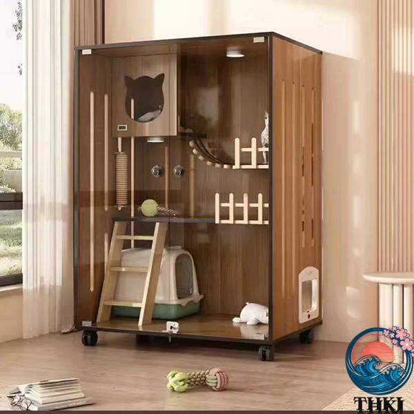 【製品詳細:】商品サイズ(約)：90x60x120cm/35.4x23.6x47.2in(長さ×幅×高さ)重量：48kg素材：天然木ドア：強化ガラス耐荷重：ステップ：10kg、天板：20kg組み立てるかどうか: はい対象動物：5kg未満の猫...