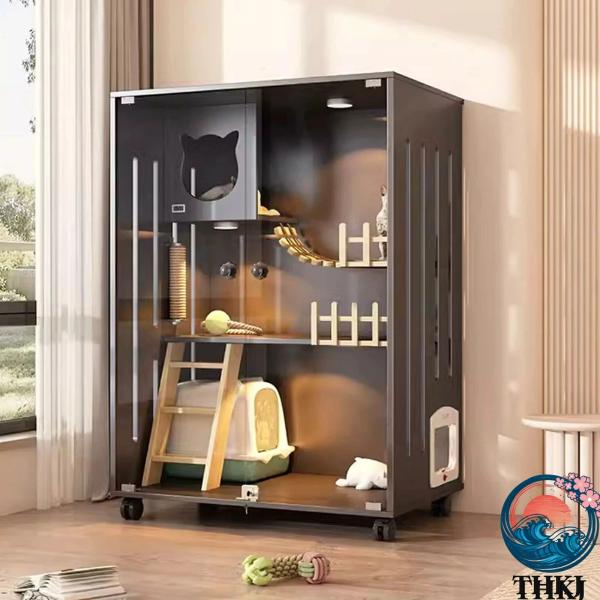 【製品詳細:】商品サイズ(約)：90x60x120cm/35.4x23.6x47.2in(長さ×幅×高さ)重量：48kg素材：天然木ドア：強化ガラス耐荷重：ステップ：10kg、天板：20kg組み立てるかどうか: はい対象動物：5kg未満の猫...