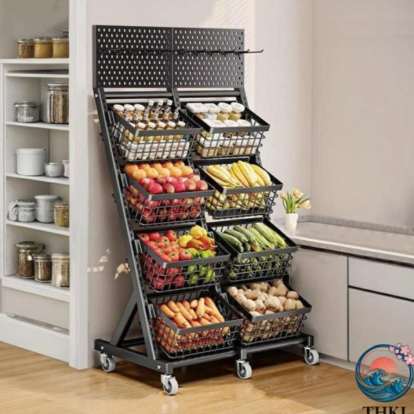 【製品仕様】A型3段；収納バスケットは3個あり、お菓子やおもちゃ、野菜などを入れることができます；5個のフックがあり、フックにはスナックやキーホルダーを掛けることができます。厚みのある炭素鋼構造、防水/防錆、色落ちなし。 安定していて揺れま...