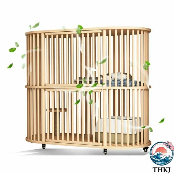 商品情報  【商品サイズ】 幅112cm×奥行56cm×高さ108cm、2段重さ25kg、3段重さ30kg。 素材：猫のケージはE1グレードの無垢材でできており、環境に優しく、スプレー塗料は使用していません。  【新しいデザイン】 ヨーロピ...