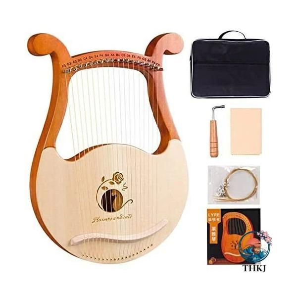 【新番19弦】ライアー ハープセット 木製 ハープ ライアー ハープ マホガニーウッド 竪琴 心癒し 弦楽器 金属弦 ポータブル 初心者向け チューニングレンチ ピッ
