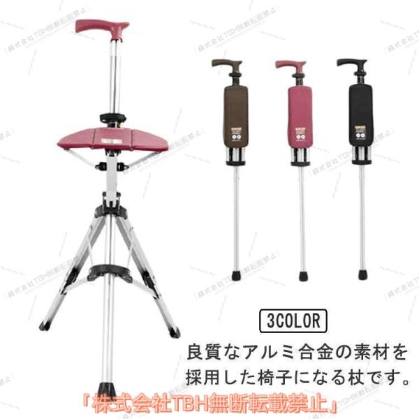 サイズ：重量1.02kg 耐荷重120kg 杖状態の高さ：82cm 座面の高さ：51cm（椅子状態での地面から座面までの高さ）