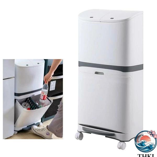 【ゴミ箱 2段の素材】ゴミ箱 2段高品質のPPプラスチックを採用し、シンプルなデザインで、防水性と汚れに強く、滑らかな手触りで、拭くだけで簡単にお手入れできます。分別仕切りが付いており、乾いたゴミと濡れたゴミを分別することができます。【前開...