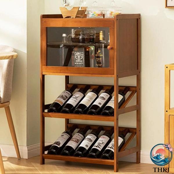 竹製酒 棚 収納コンパートメント付き お酒 棚 ボトルラック ワインラックワイン収納ラック ウイスキー 棚 お酒収納ラック 酒類貯蔵ロッカー 大容量 多く瓶サイズ