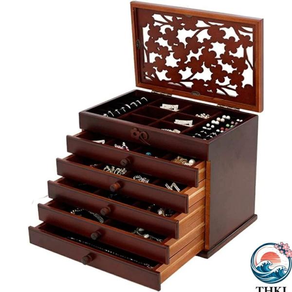 ? 丈夫で高品質のソリッドウッドとベニヤと絵画のMDF製。ふたは、リング、イヤリング、ネックレス、ブレスレット、腕時計、その他の宝石用アクセサリーを保護するために、すべての引き出しやキャビネットをしっかりと固定するように設計されています。?...