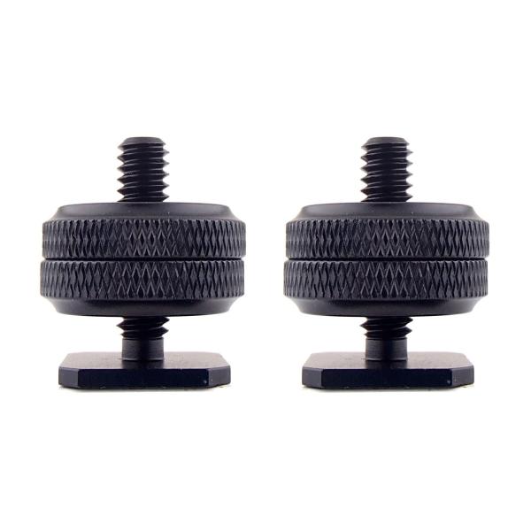 ・(2個セット)ホットシュー マウントネジアダプター 1/4インチ 2段ネジ。・アクセサリーシューやホットシューに 1/4インチネジを固定するマウントアダプターです。・カメラのシューと1/4ネジ穴を連結できます。2段ネジになっていますのでシ...