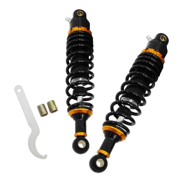 窒素ガス封入式です　取付け穴の中心〜中心の長さは約310mm エンドアイを伸ばすと15mm延長可能です。上下カラー内径：10mmカラーを取り外すと内径は15mmになります。スプリングプリロードが無段階に調整できます。GSX400F ザリ G...