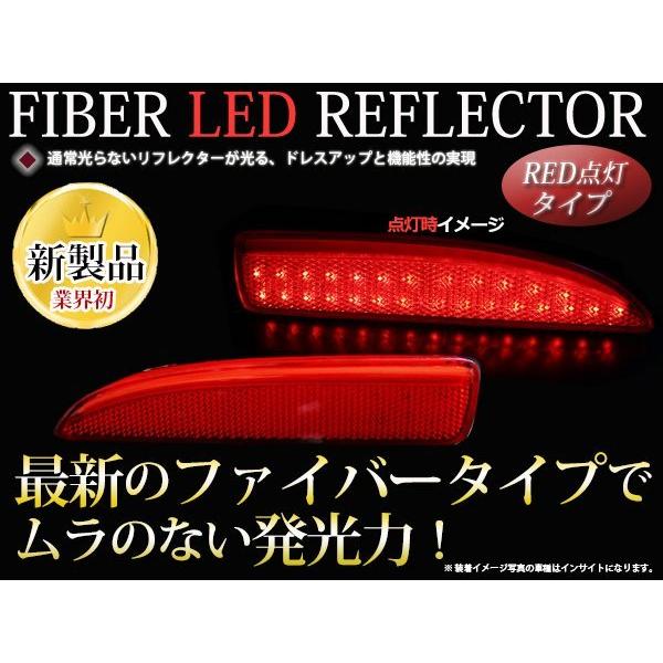 新登場！ファイバー発光タイプの採用でムラのない発光を実現！定番アイテムが生まれ変わって登場！！ファイバー発光ＬＥＤリフレクター！純正のリフレクターと交換し配線するだけでリフレクターがスモール点灯/ブレーキ点灯してさびしかったリアが高級感を増...