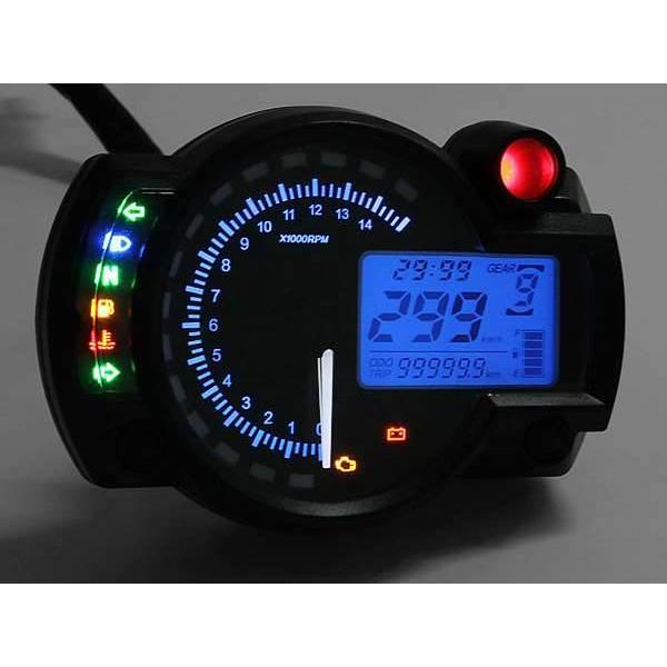 「汎用品バイク用液晶デジタルメーター」スピードメーターとタコメーターが一緒になった多機能メーターです。液晶レンズを採用することにより、一層クリアに表示を確認することが可能に！！また多彩な表示色で認識は勿論のこと、デザイン面も◎。経年劣化やア...