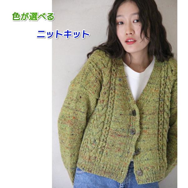 ●毛糸とテキストのみのキット販売です野呂英作のフォークロアで編むカーディガンのニットキット（編みものキット）毛糸と無料編み図付きの着分セットです身幅５５ｃｍのゆったりサイズ！毛糸の編地を活かしてシンプルにメリヤス編みとなわ編み模様で仕上げて...