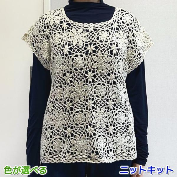 ●毛糸とテキストのみのキット販売ですダイヤモンド毛糸の定番シリーズコスタファインで編むベストのニットキット（編みものキット）毛糸と無料編み図付きの着分セットです２種類のお花のモチーフを編んだらあら不思議、３種類のお花が咲いたベストです編みや...