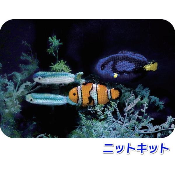 ●毛糸とテキストのキット販売ですおさかなのあみぐるみのニットキット（編みものキット）編み図付きの着分セットですレース糸の定番・エミーグランデで編む海洋生物の編みぐるみシリーズこちらはクマノミ、ナンヨウハギ、イワシ（２匹）のあみぐるみです３種...