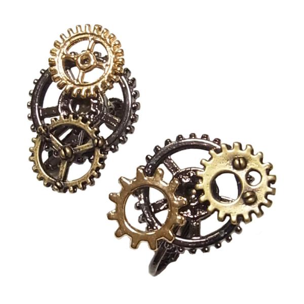 【ティアーズヘブンオリジナル】3種類の歯車パーツを使用したスチームパンク系イヤリングキラキラゴールド、ガンメタ、アンティークの3カラーをミックス他には無いオリジナルアクセサリーです。*ハンドメイドの為、歯車の位置が微妙に違う場合がございます...