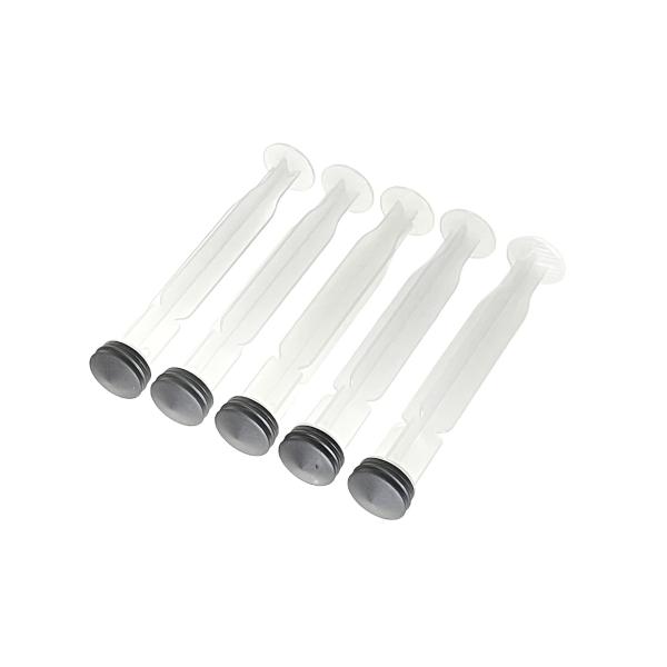 フラックス、ペーストはんだなどでプッシュロッドが付属していないものに使用可能10ml、10ccサイズ用サイズ：長さ約92mm、ゴム・ピストン部分の直径15.5mm（ご使用にあたりましては商品のサイズをよくご確認下さい。）5本セット商品はプッ...