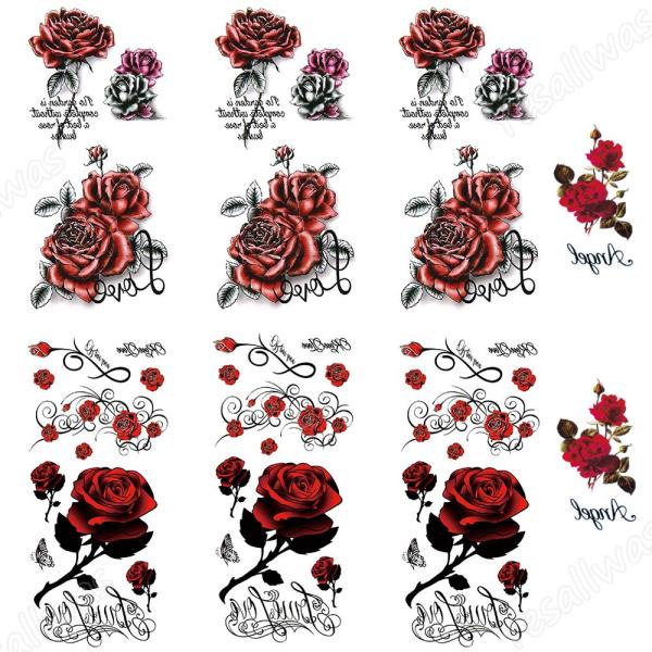 タトゥーシール トライバル 薔薇 赤 黒 8枚セット ロース Rose 長持ち タトゥーステッカー ボディーシール 9X19cm  F.8枚セット