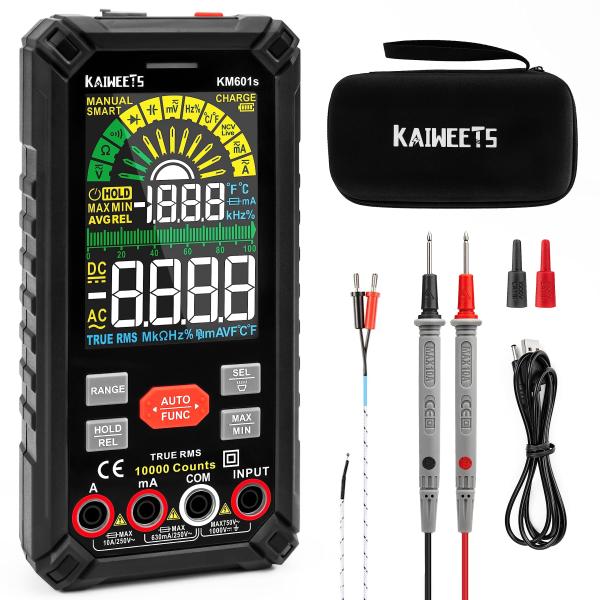 テスター 充電式 10000カウント 大画面 スマートマルチメータ デジタル 直流/交流電圧 抵抗 導通 電流 静電容量 ダイオード デューティ比 温度測定 KM601s