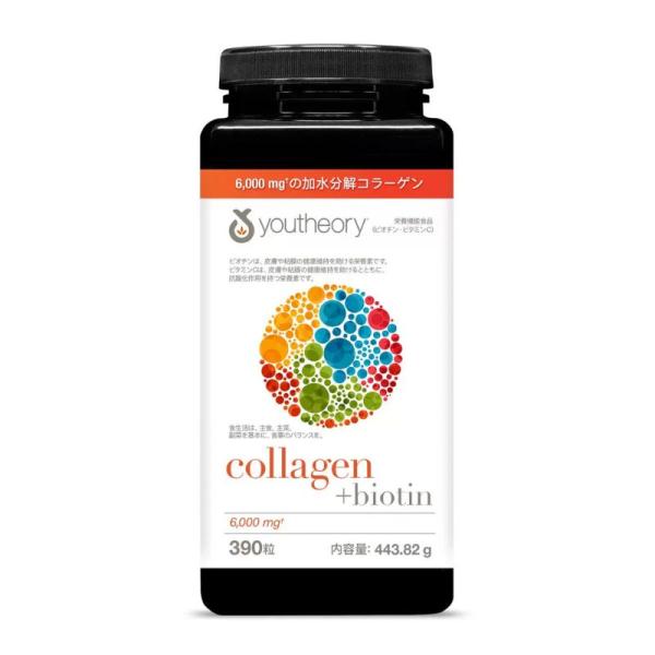 Youtheory コラーゲン ビオチン 390 粒商品の特徴◆1日目安量あたりコラーゲン6,000mg、ビオチン500μg含有◆コラーゲン*の補給　*加水分解コラーゲン◆アメリカ製◆１日目安量：6 粒商品の詳細Youtheory Coll...