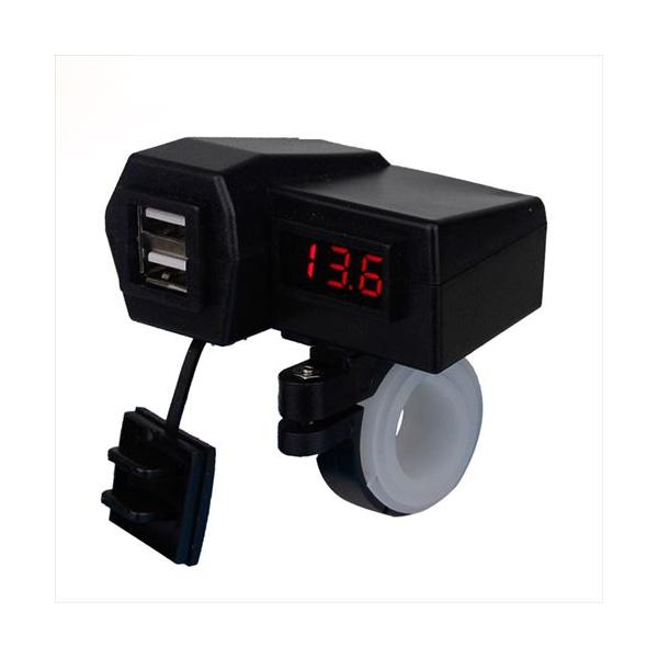 RIDEZ　ライズ  【4527625112278】 DEF DUAL USB CHARGER + VOLTMETER DEF-UC1　USB充電2ポート仕様 USB充電+電圧計ハンドル周りにUSBポートを設置してスマホの充電やナビの電源に...