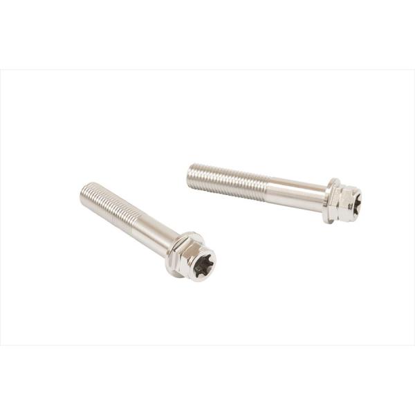 ブレンボキャリパーのマウントボルト座面に対応するサイズにて設計したステンレス削り出しキャリパーマウントボルト。 トルク伝達効率が高く、ねじ穴が変形しにくいヘクサロビュラ形状を採用。 カラーリングはポリッシュ・ブラック・チタン色の3色をライン...