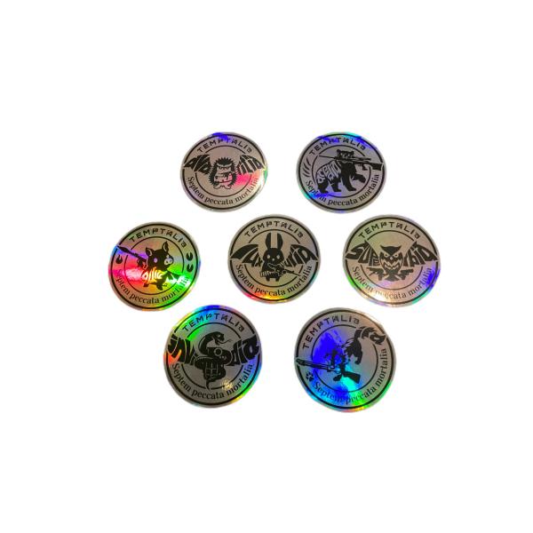 キラキラ輝くTEMPTALiaオリジナル ホロステッカー。　様々なサバゲーグッズにお好きなキャラクターで彩ってください。大きさ【直径約8cm】