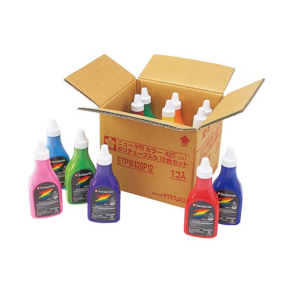 アクリル系エマルジョンを配合しているため、水で溶いて使え、乾くと耐水性になります。接着力が強く、紙以外に木・布・石・金属・プラスチック・発泡スチロールと幅広く使えます。＜仕様＞●商品名：ニューサクラカラー420ｍｌ　ポリチューブ入り12色セ...
