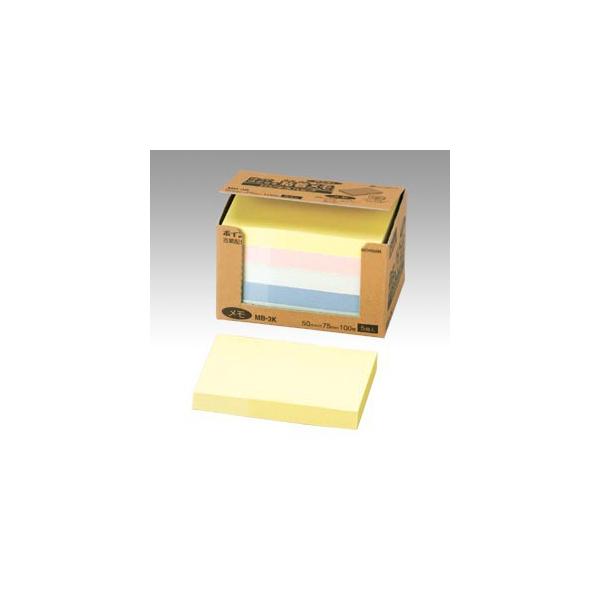 本体色(軸色)：黄，青，桃，緑，白各１個 ●サイズ：縦７５×横５０ｍｍ●１個枚数：１００枚●材質：古紙７０％使用