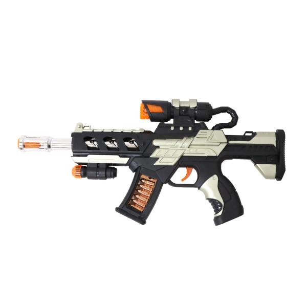 ●本体サイズ：16.5×61.5×6.0cm●重量：272g●パッケージタイプ：ヘッダー付きPP袋●製品素材：PS●生産地：中国銃口がくるくる回るかっこいい銃のおもちゃ！リアルな音と振動が迫力的☆単三電池3本付属爆買