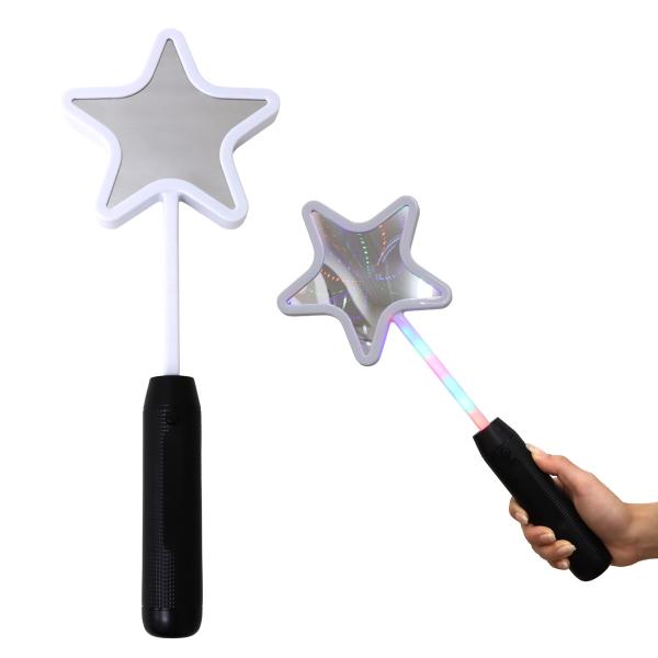 ●本体サイズ：15.0×41.0×4.0cm●パッケージサイズ：20.0×47.0cm●重量：179g●パッケージタイプ：ヘッダー付きPP袋入り●製品素材：PP、ABS●生産地：中国電源を入れると星型のミラーがキラキラ光ります！光のパターン...