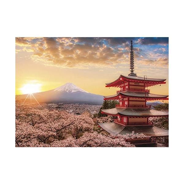 春暁の富士山と桜通常ピースサイズ/500ピース/05-1023・Size:500ピース・パッケージ個数:1・新倉山浅間公園にて撮影された朝陽に照らされる五重塔と富士を捉えた一枚。満開に咲き乱れるソメイヨシノの壮観な風景は見る人々を魅了します...
