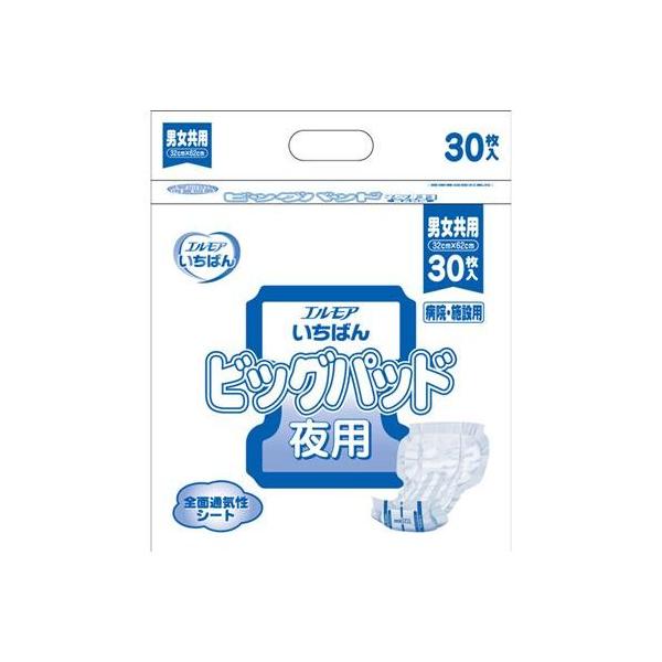 ・2本のスリットで拡散吸収。※ケース単位での販売です。サイズ/幅32×長さ62cm吸水量目安/約840cc日常生活動作レベル/3_介助が必要商品名：業務用 エルモア いちばんビッグパッド/×4組メーカー：カミ商事(株)メーカー品番：2028...
