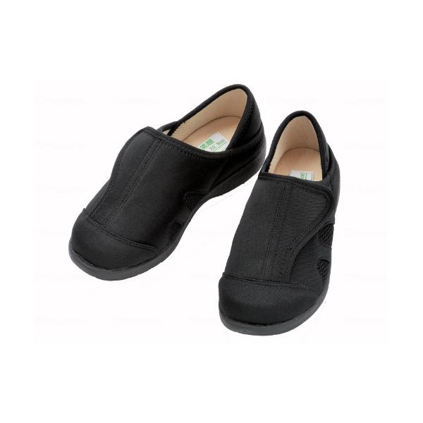 商品名：「あし笑顔」かかとが踏めるルームシューズ/ブラック/Lメーカー：神戸生絲メーカー品番：921281-780-L外形寸法：幅210×奥行290×高さ115(mm)お届け数：1特長：素材○表:合成繊維○:底:合成底(EVA、ラバー)形状...