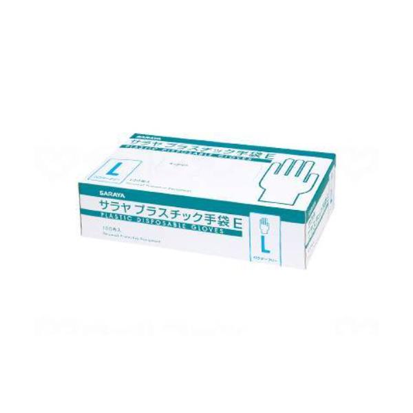 商品名：サラヤ プラスチック手袋E(粉なし)100枚入/ケース/Lメーカー：サラヤメーカー品番：975178-1008-L外形寸法：幅235×奥行315×高さ250(mm)お届け数：1重量：100枚入×10箱特長：材質:ポリ塩化ビニル樹脂形...