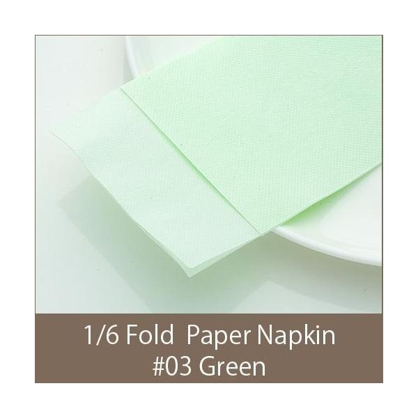 サイズ：250×250mm　(畳んだ状態：85×142mm)色：グリーン入り数：5000枚入(100枚×50袋)ペーパーナプキン・6折ナプキン